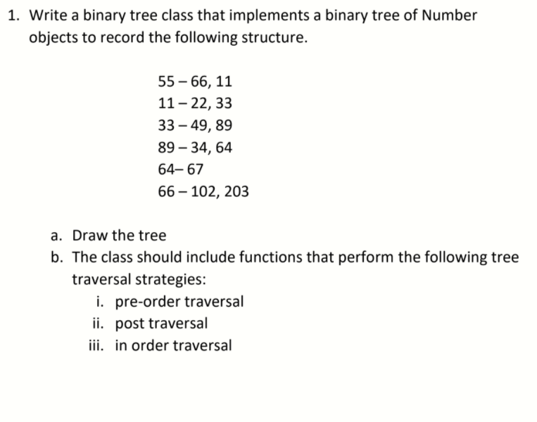 Solved 1. Write a binary tree class that implements a binary | Chegg.com