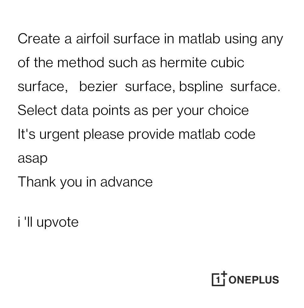 Solved Create A Airfoil Surface In Matlab Using Any Of The 