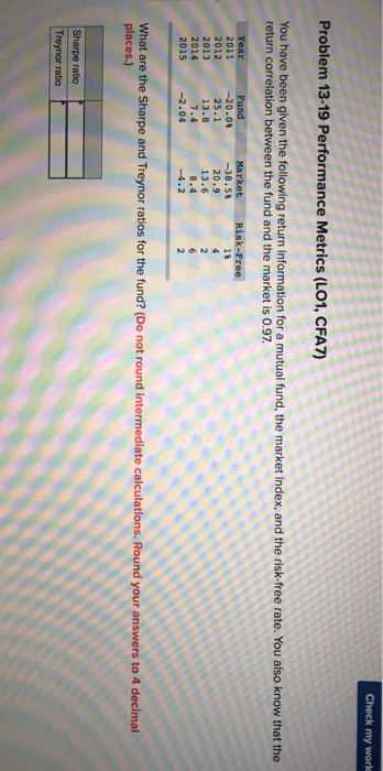 Solved Check my work Problem 13-19 Performance Metrics (LO1, | Chegg.com
