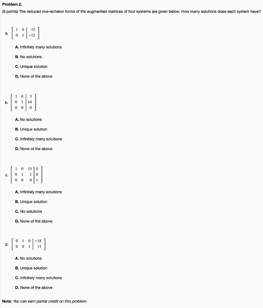 Solved Problem 2. (8 points) The reduced row-echelon forms | Chegg.com