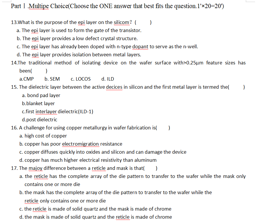 Solved Part I Multipe Choice(Choose the ONE answer that best | Chegg.com