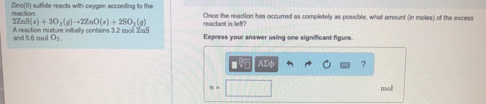 Solved Zinc(1) sulfide reacts with oxygen according to the | Chegg.com