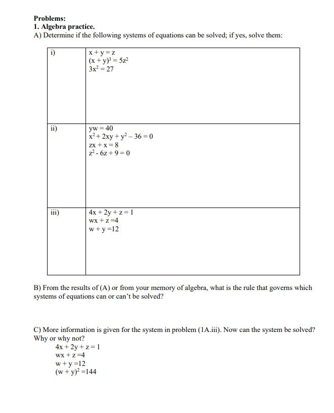 Solved Problems 1 Algebra Practice A Determine If The
