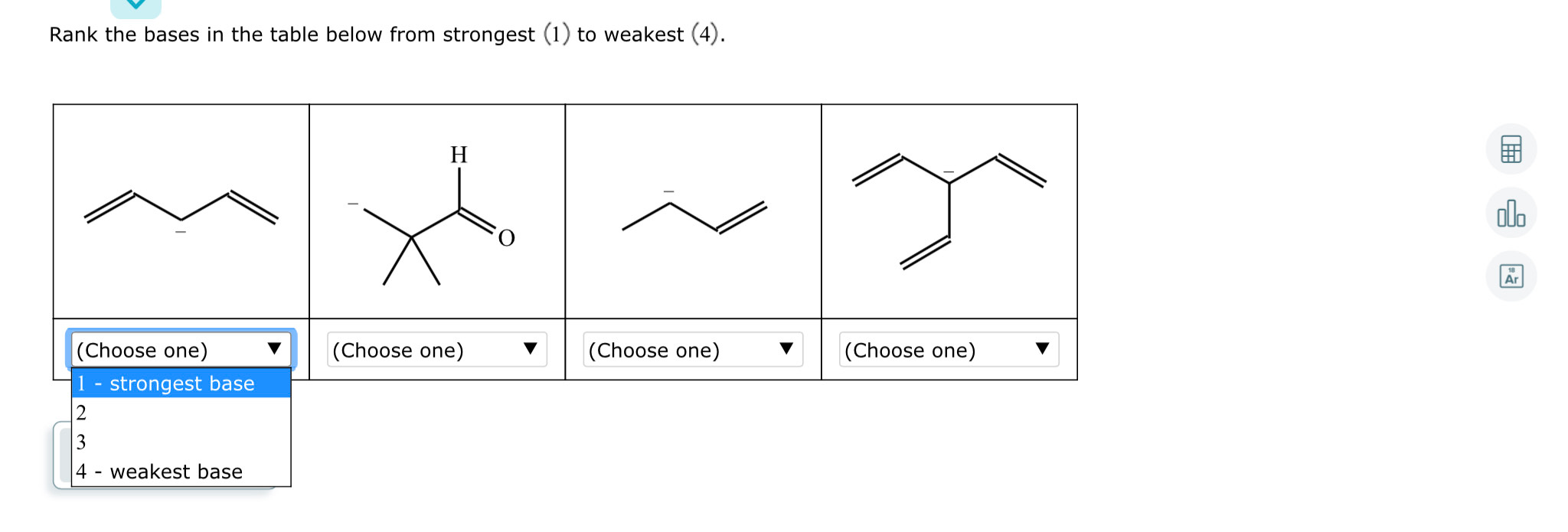 Solved Rank the bases in the table below from strongest | Chegg.com