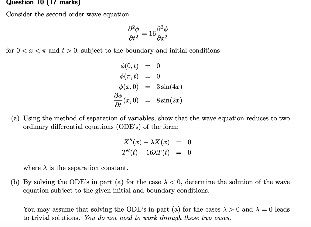 Solved Question 10 (17 marks) Consider the second order wave | Chegg.com