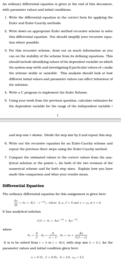 Solved Write down an appropriate Euler method recursive | Chegg.com