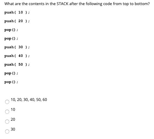Solved What are the contents in the STACK after the | Chegg.com