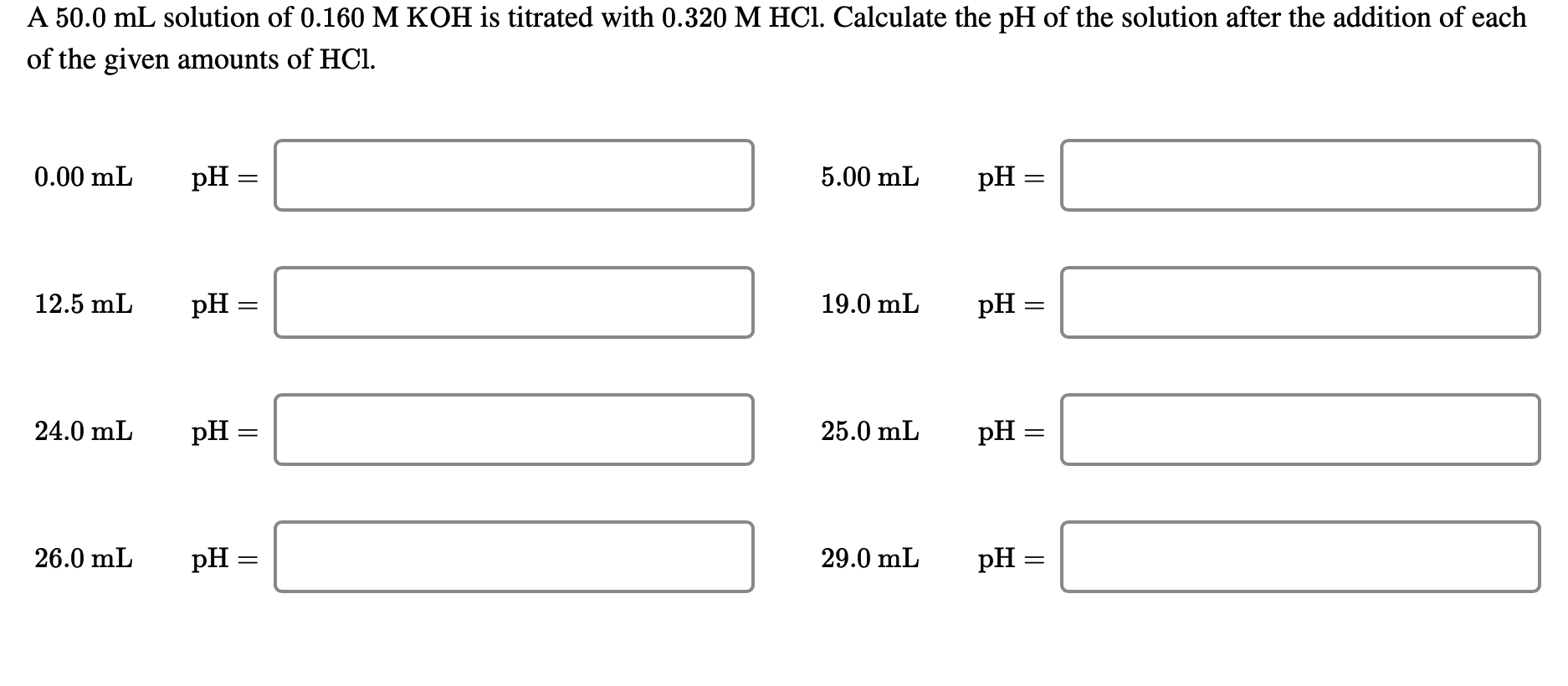 Solved A 50.0 mL solution of 0.160 M KOH is titrated with | Chegg.com