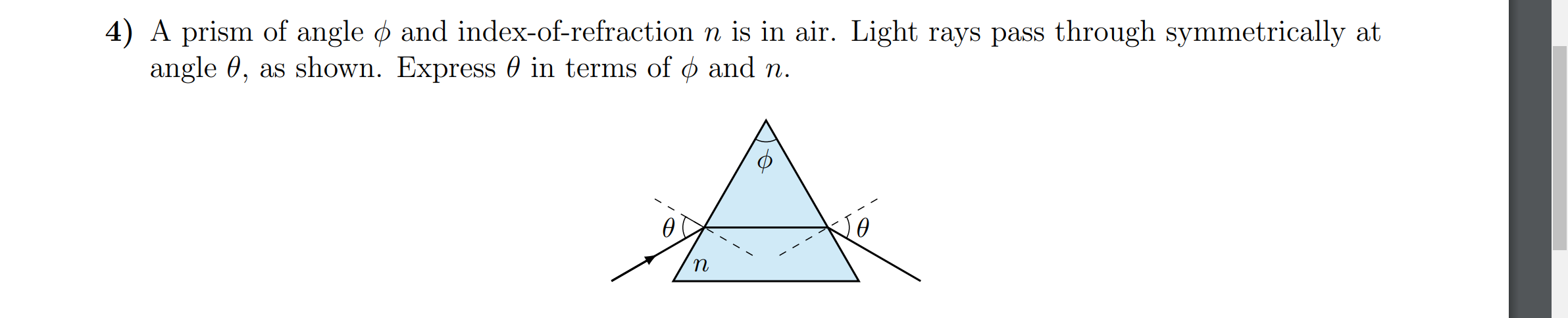 Solved 4) A prism of angle ϕ and index-of-refraction n is in | Chegg.com
