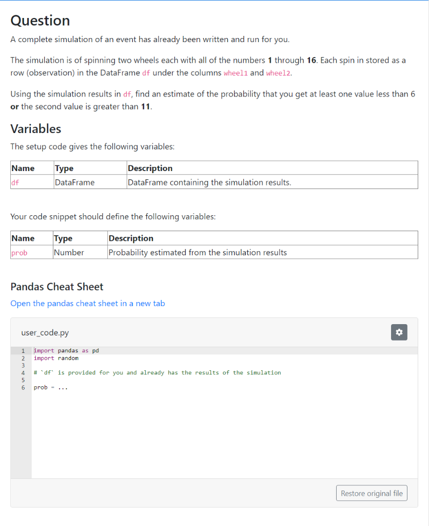 Solved Question A complete simulation of an event has | Chegg.com