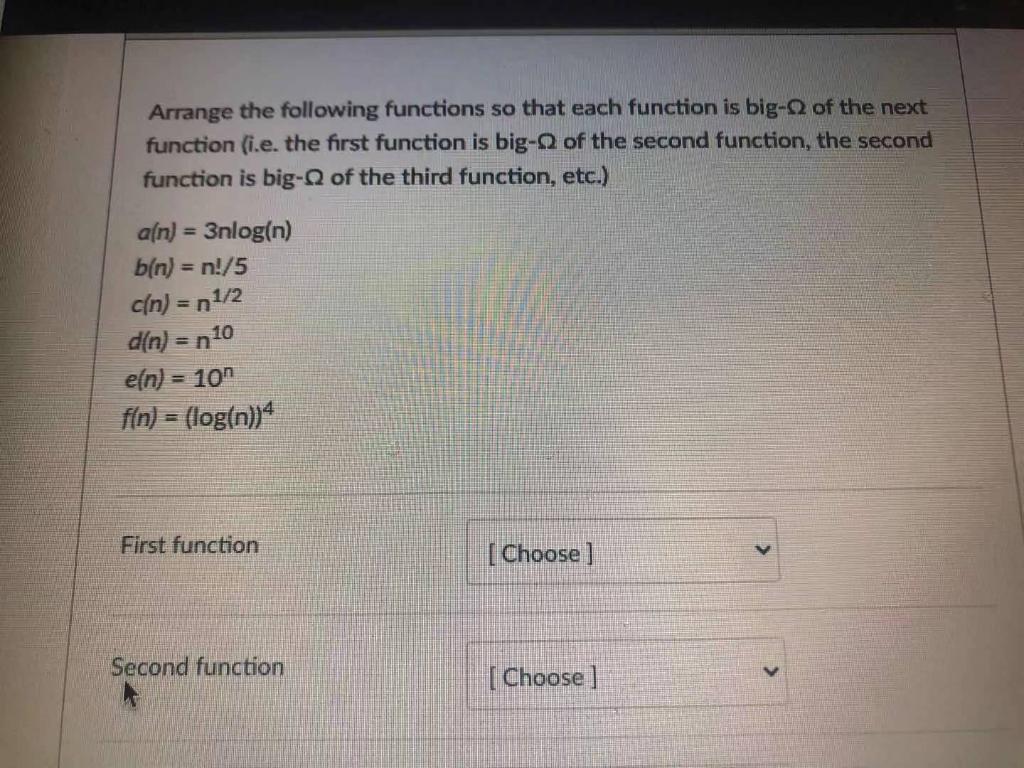 Solved First function [Choose ] Second function [ Choose] | Chegg.com