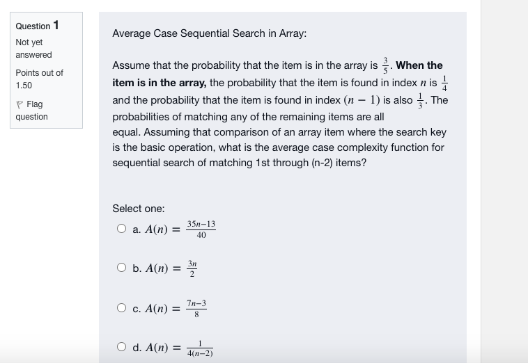 Solved Average Case Sequential Search in Array: Question 1 | Chegg.com