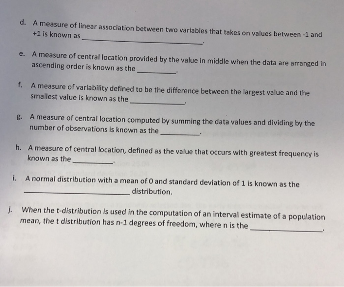 Solved A measure of linear association between two variables | Chegg.com