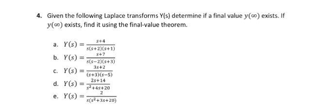 Solved Given the following Laplace transforms Y(s) determine | Chegg.com