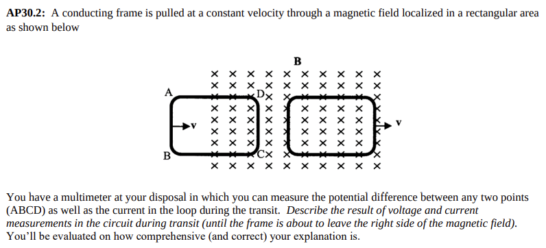 Solved AP30.2: A conducting frame is pulled at a constant | Chegg.com
