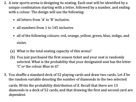 Solved 2. A new sports arena is designing its seating. Each | Chegg.com