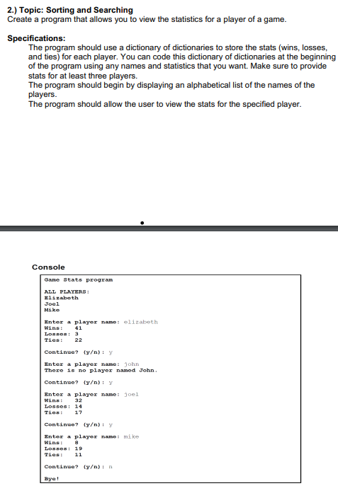 Solved 2.) Topic: Sorting and Searching Create a program | Chegg.com