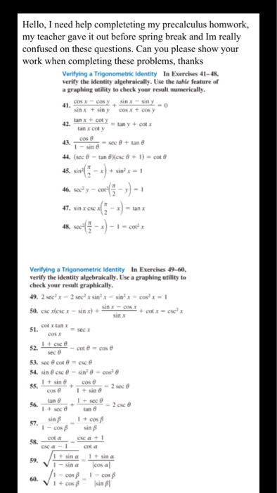 Solved Hello, I need help completeting my precalculus | Chegg.com