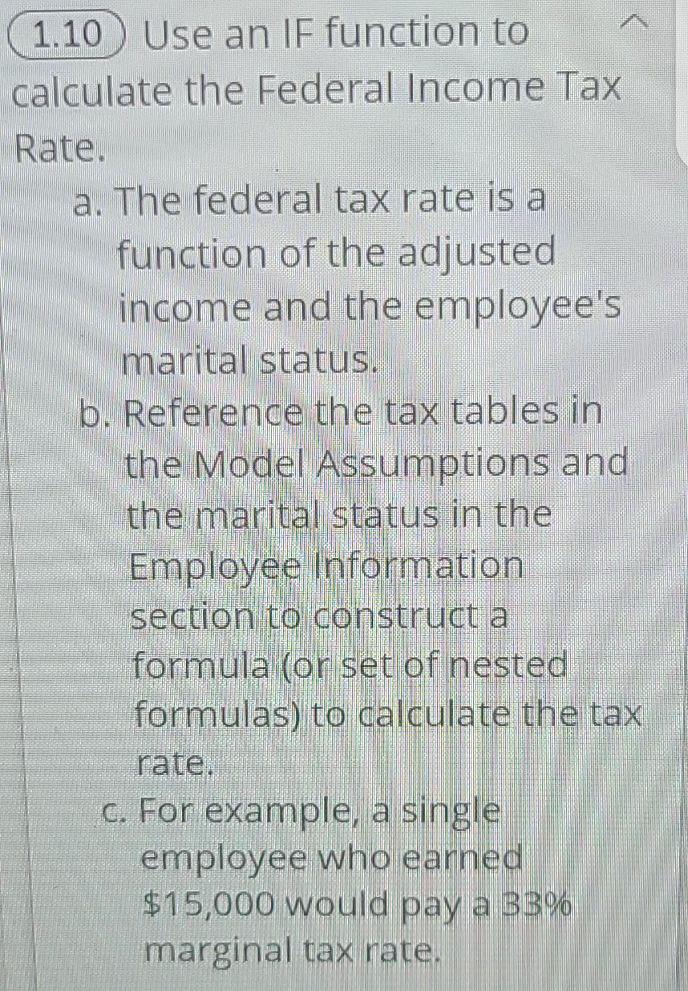Solved 1.10 Use an IF function to alculate the Federal | Chegg.com