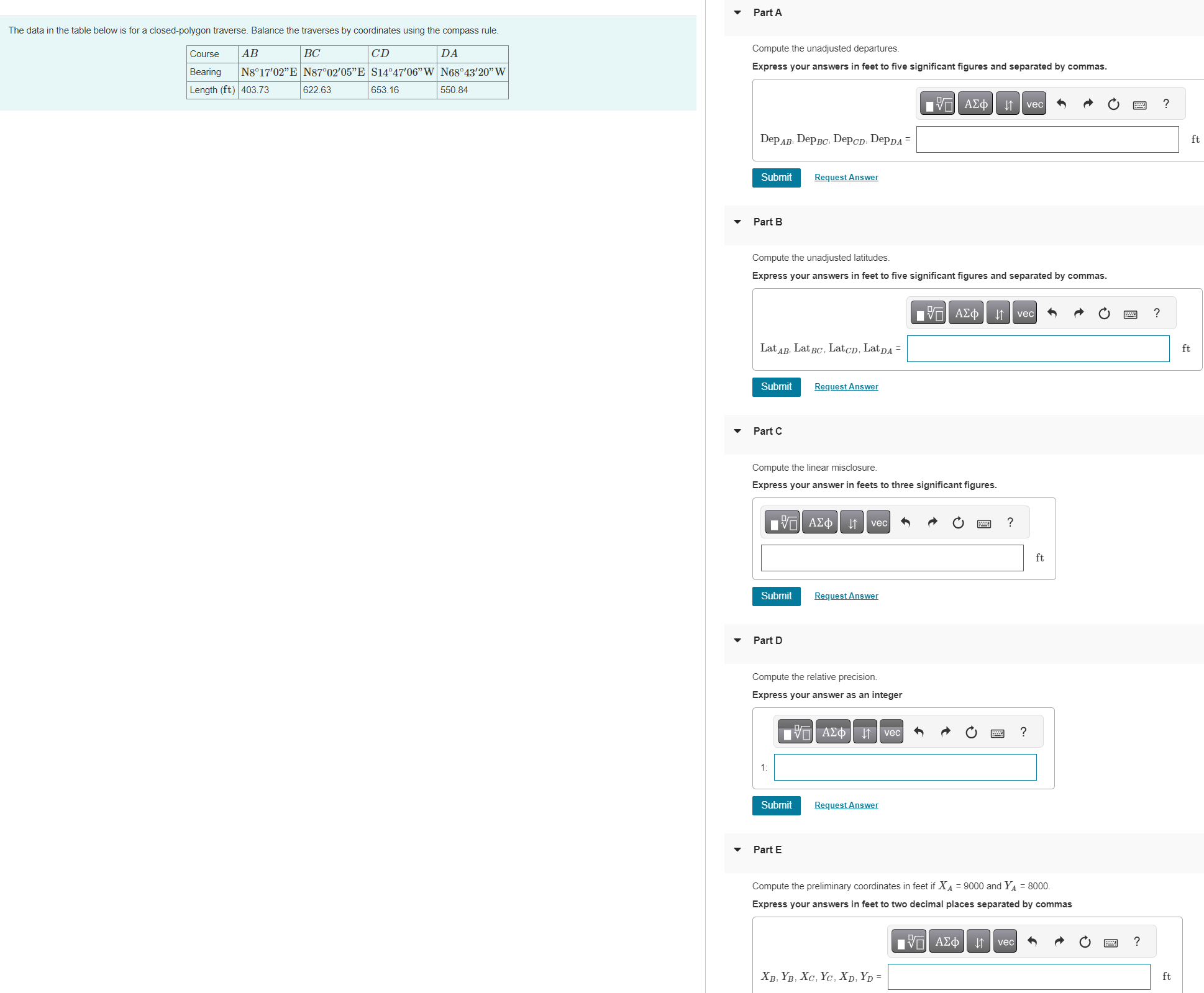 Solved Given the following table, compute Parts A-E. | Chegg.com