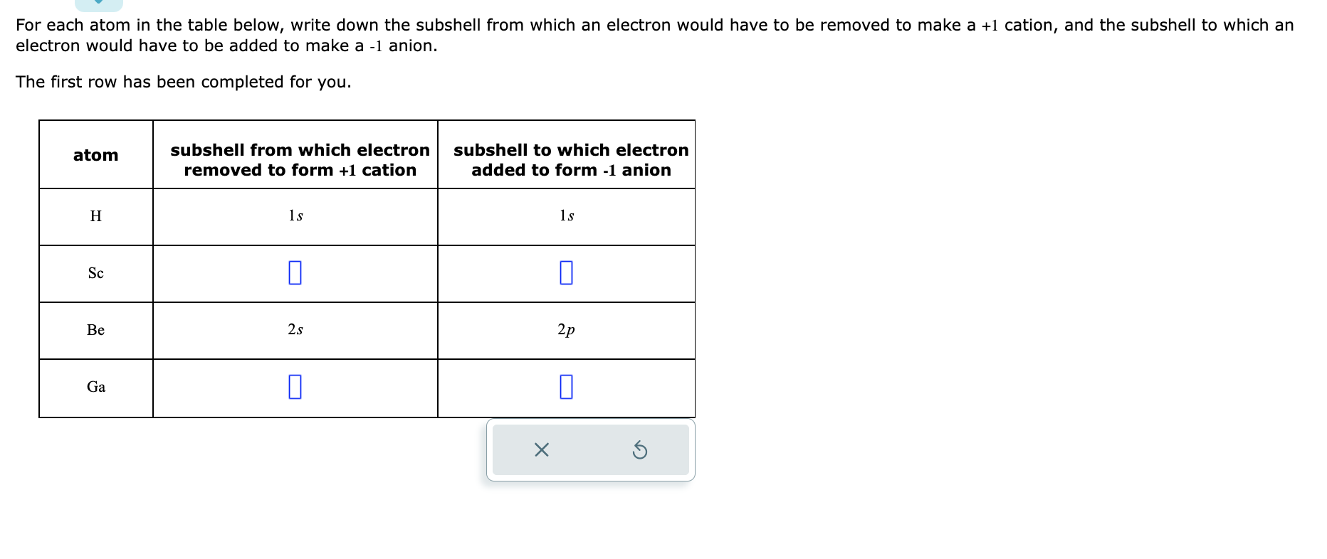 Solved For Each Atom In The Table Below Write Down The