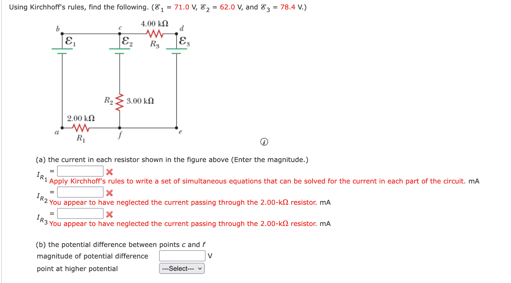 Solved Using Kirchhoff's rules, find the following. ( | Chegg.com