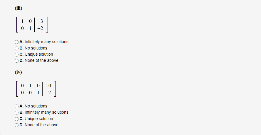 Solved (4 points) The following 4 matrices are all augmented | Chegg.com
