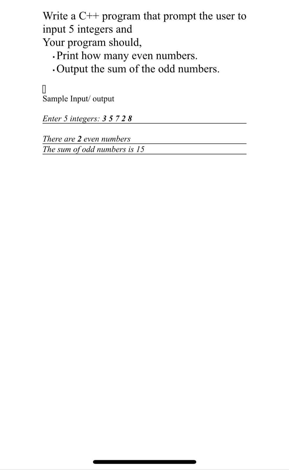 Solved Write a C++ program that prompt the user to input 5 | Chegg.com