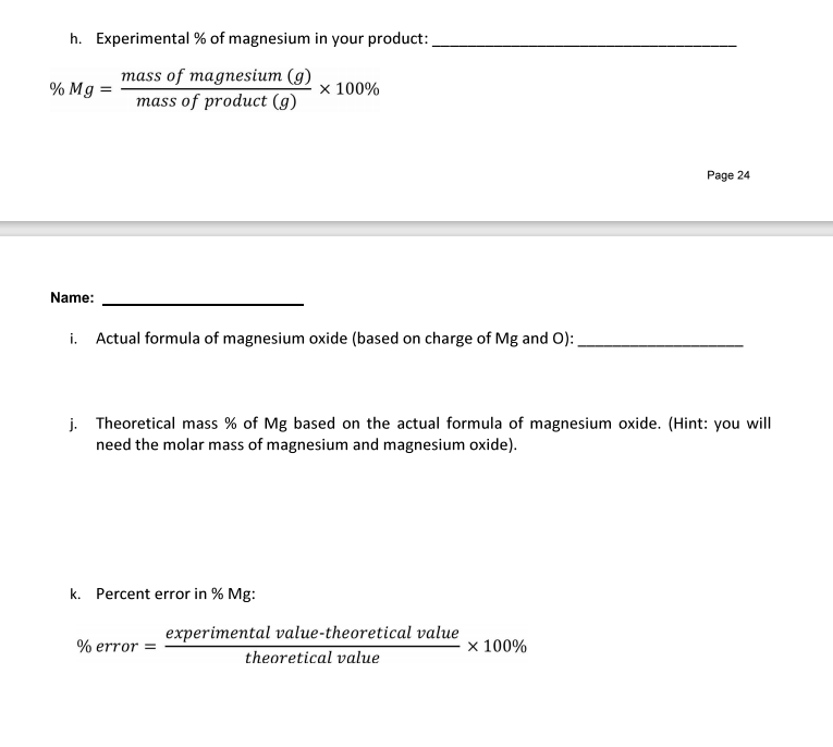Solved Name: Data Table: Table 1. Mass data for magnesium | Chegg.com