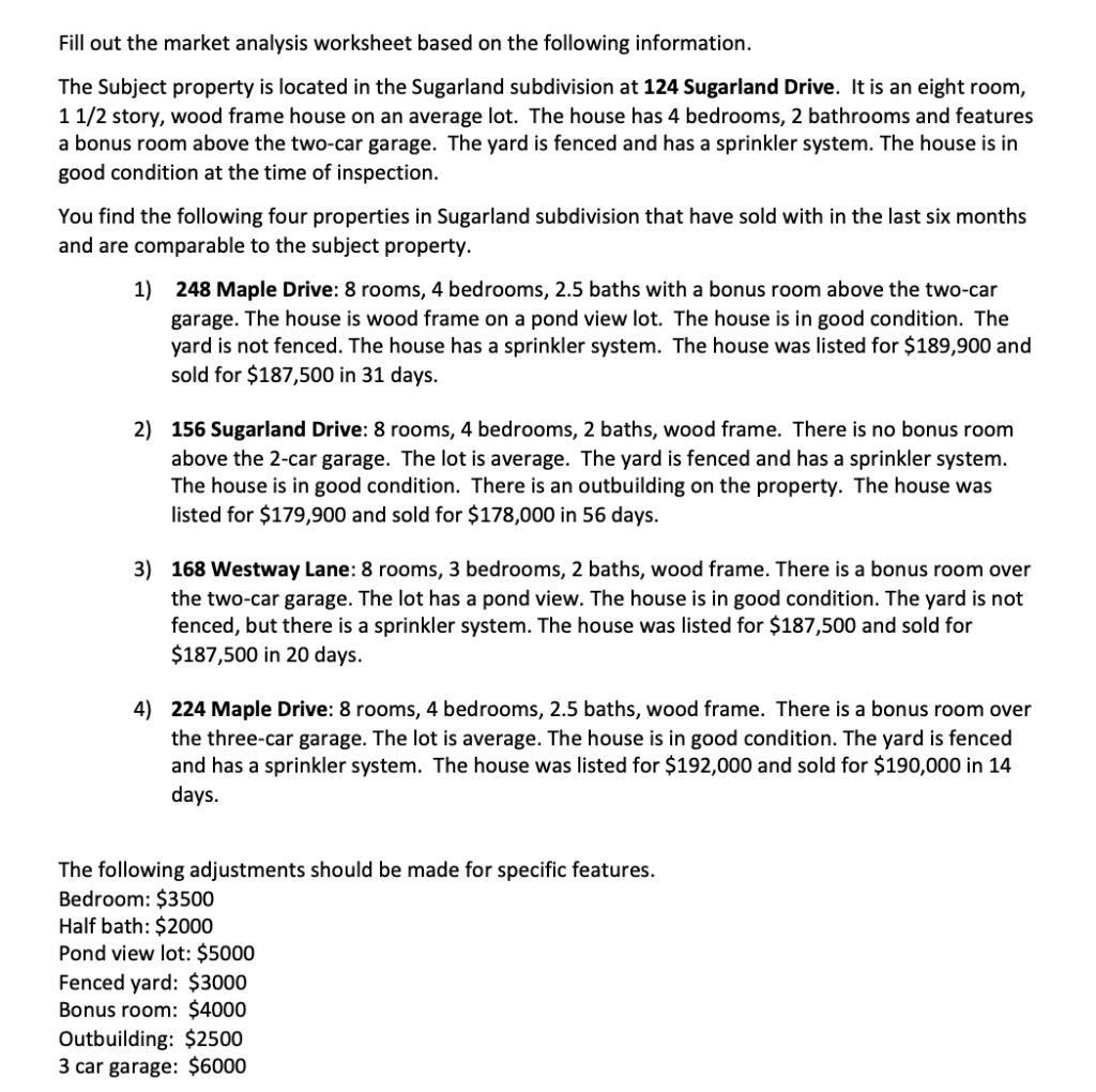 Fill out the market analysis worksheet based on the | Chegg.com