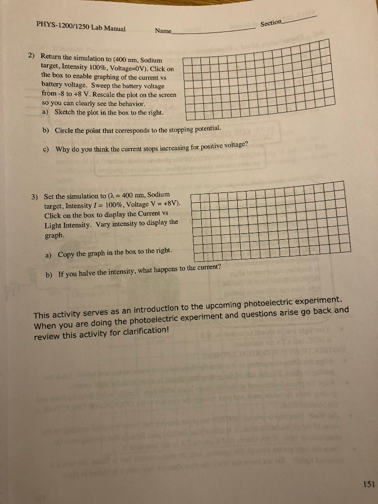 Solved PHYS-1200/1250 Lab Manual Section Name 2) Return the | Chegg.com
