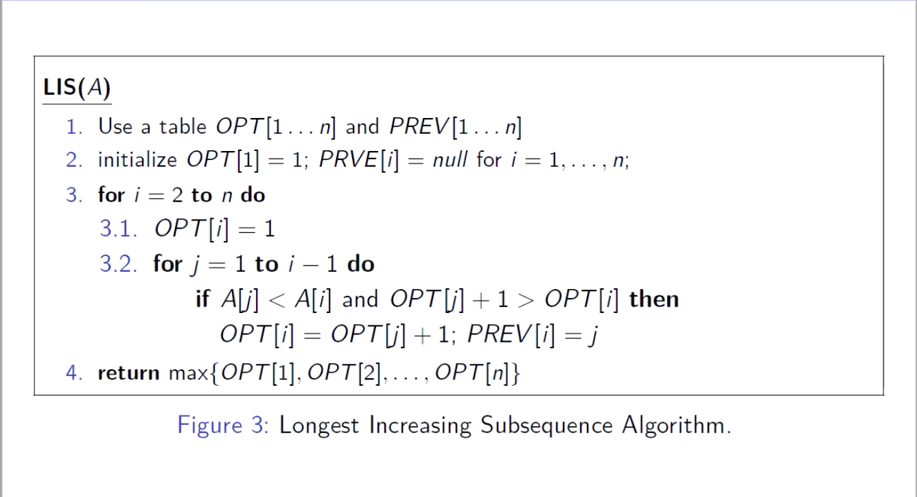 Solved LIS(A) 1. Use a table OPT[1…n] and PREV[1…n] 2. | Chegg.com