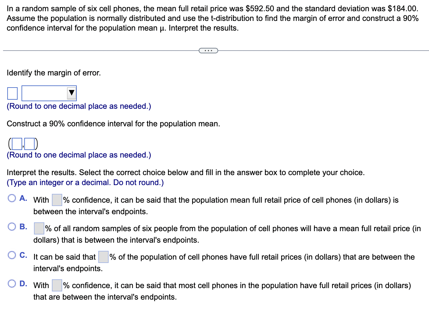 Solved In a random sample of six cell phones, the mean full | Chegg.com