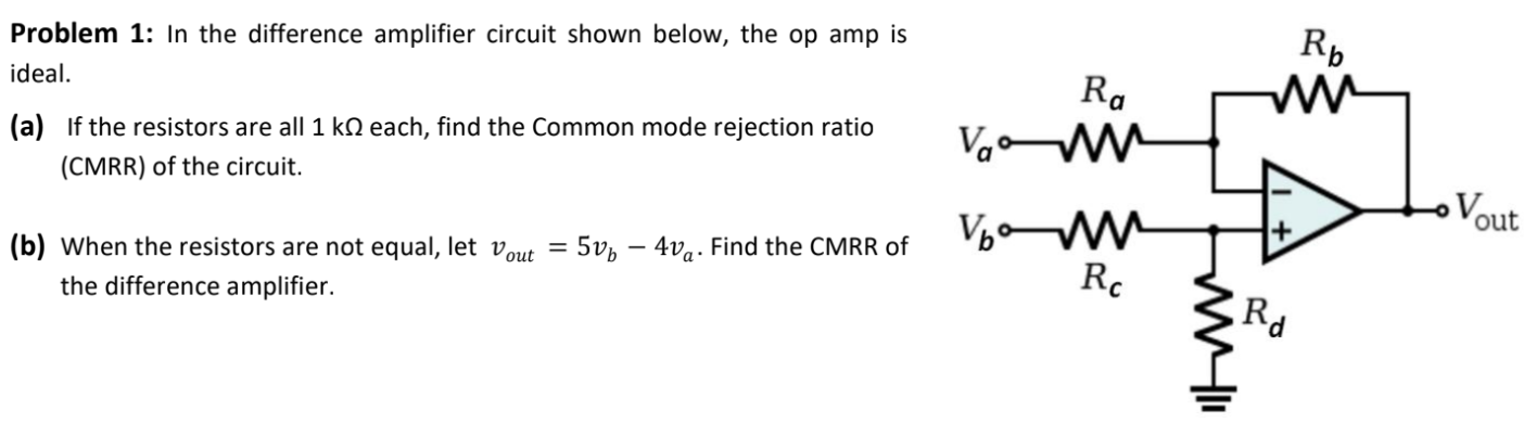 Solved Problem 1: In the difference amplifier circuit shown | Chegg.com