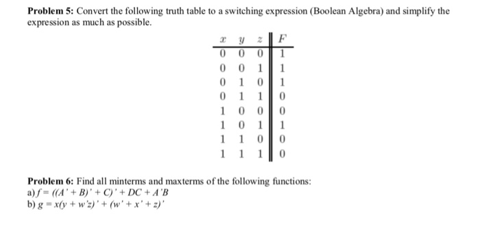 Solved Problem 5: Convert the following truth table to a | Chegg.com