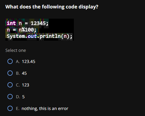 Solved What does the following code display? ﻿int | Chegg.com