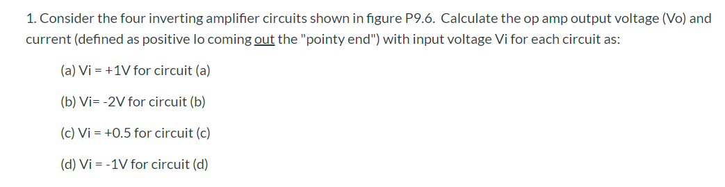 Solved 1. Consider the four inverting amplifier circuits | Chegg.com