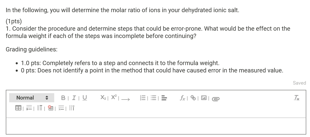 Solved In the following, you will determine the molar ratio | Chegg.com