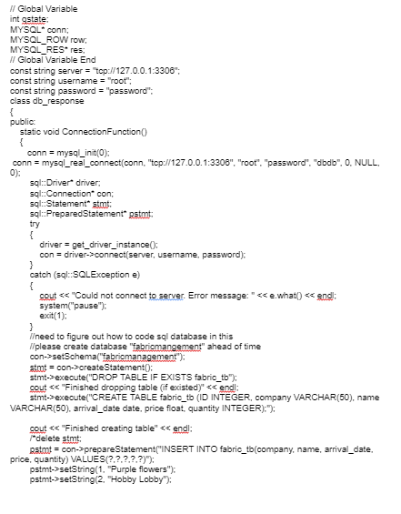 Solved C++ and SQL I keep getting a connection error on | Chegg.com