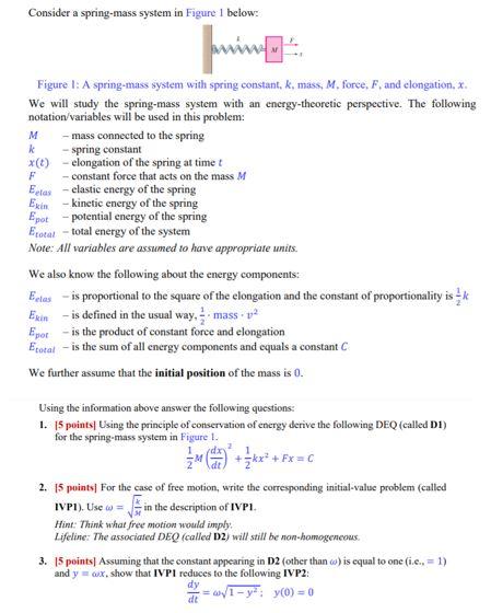 Solved Consider a spring-mass system in Figure 1 below: | Chegg.com