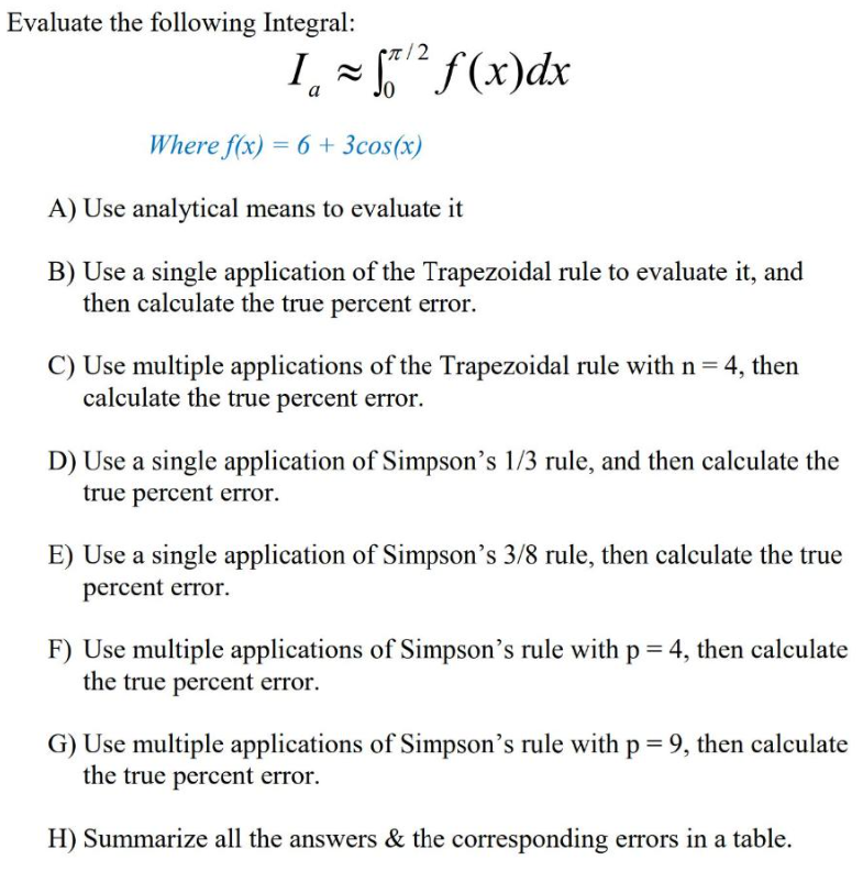 Solved Evaluate the following Integral: Ia≈∫0π/2f(x)dx Where | Chegg.com