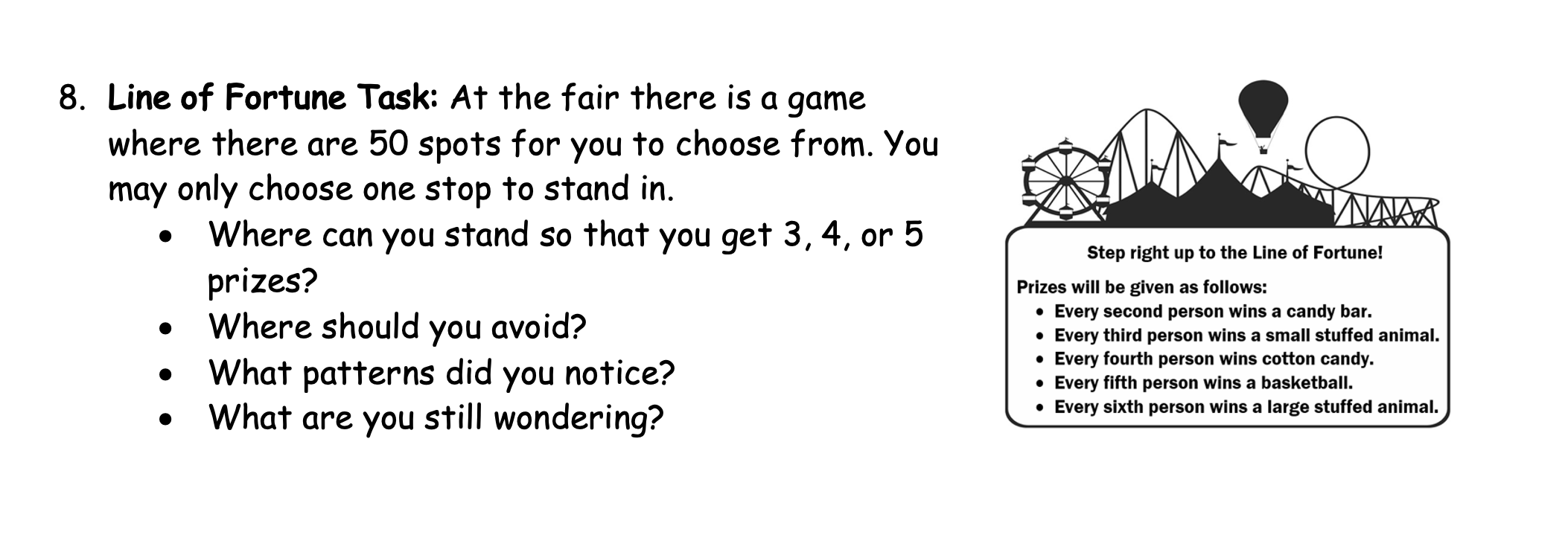 Solved 8. Line of Fortune Task: At the fair there is a game | Chegg.com