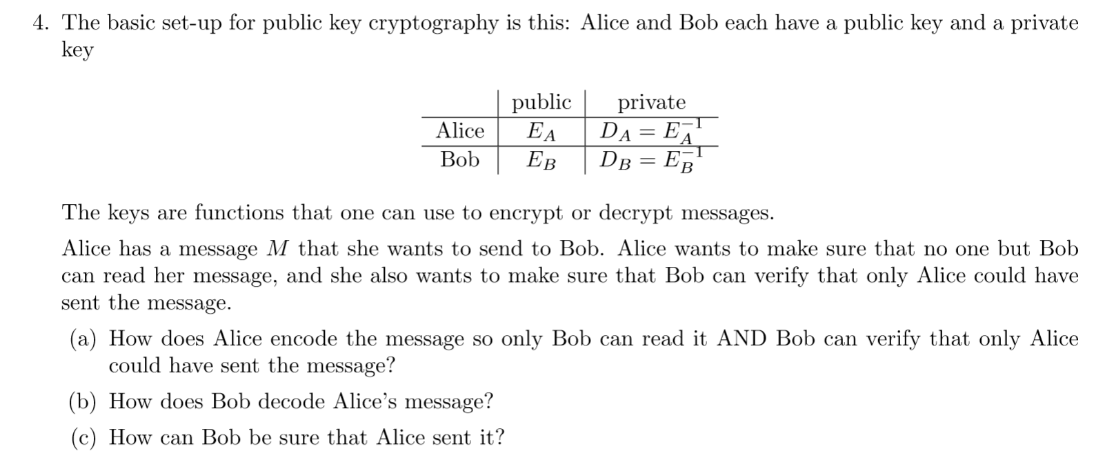 Solved 4. The basic set-up for public key cryptography is | Chegg.com