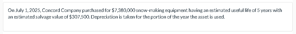Solved On July 1, 2025, Concord Company purchased for | Chegg.com