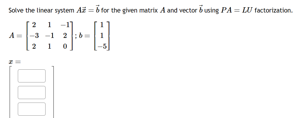 Solved Solve the linear system Ax=b for the given matrix A | Chegg.com