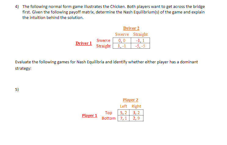 4) The following normal form game illustrates the | Chegg.com