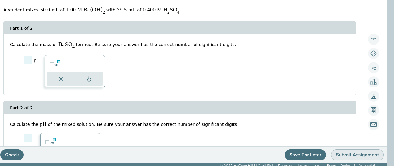 Solved A student mixes 50.0 mL of 1.00 M Ba(OH), with 79.5 | Chegg.com