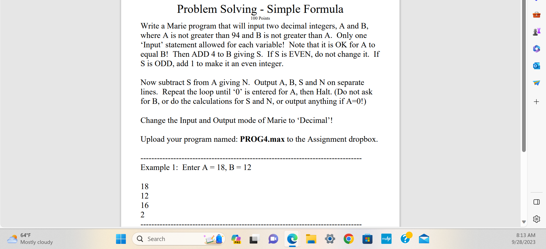Solved Problem Solving - Simple Formula 00 Points Write a | Chegg.com