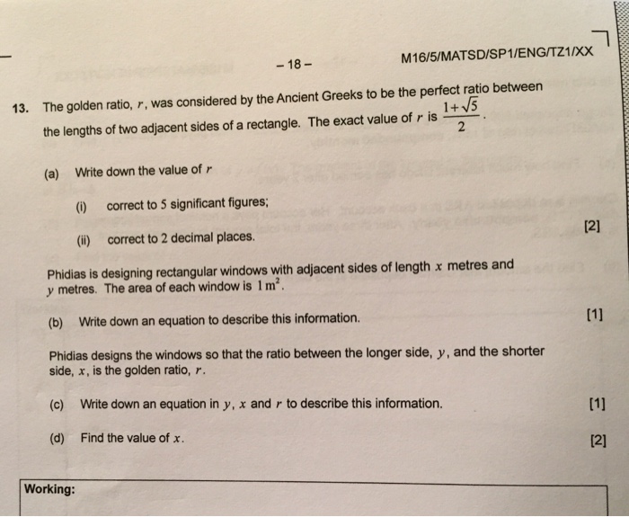 Solved M16/5/MATSDISP1/ENG/TZ1/XX 18- 13. The golden ratio, | Chegg.com