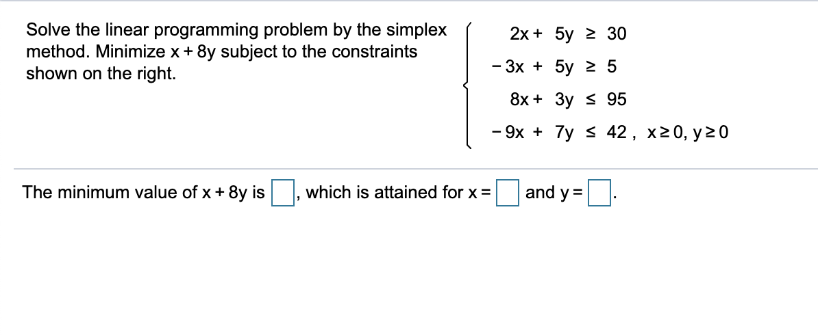 Solved 2x + 5y 2 30 Solve the linear programming problem by | Chegg.com
